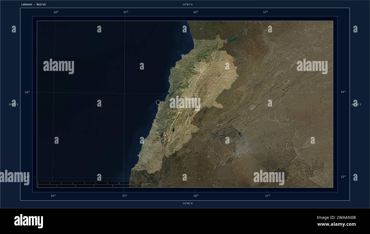 Lebanon highlighted on a low resolution satellite map map with the ...
