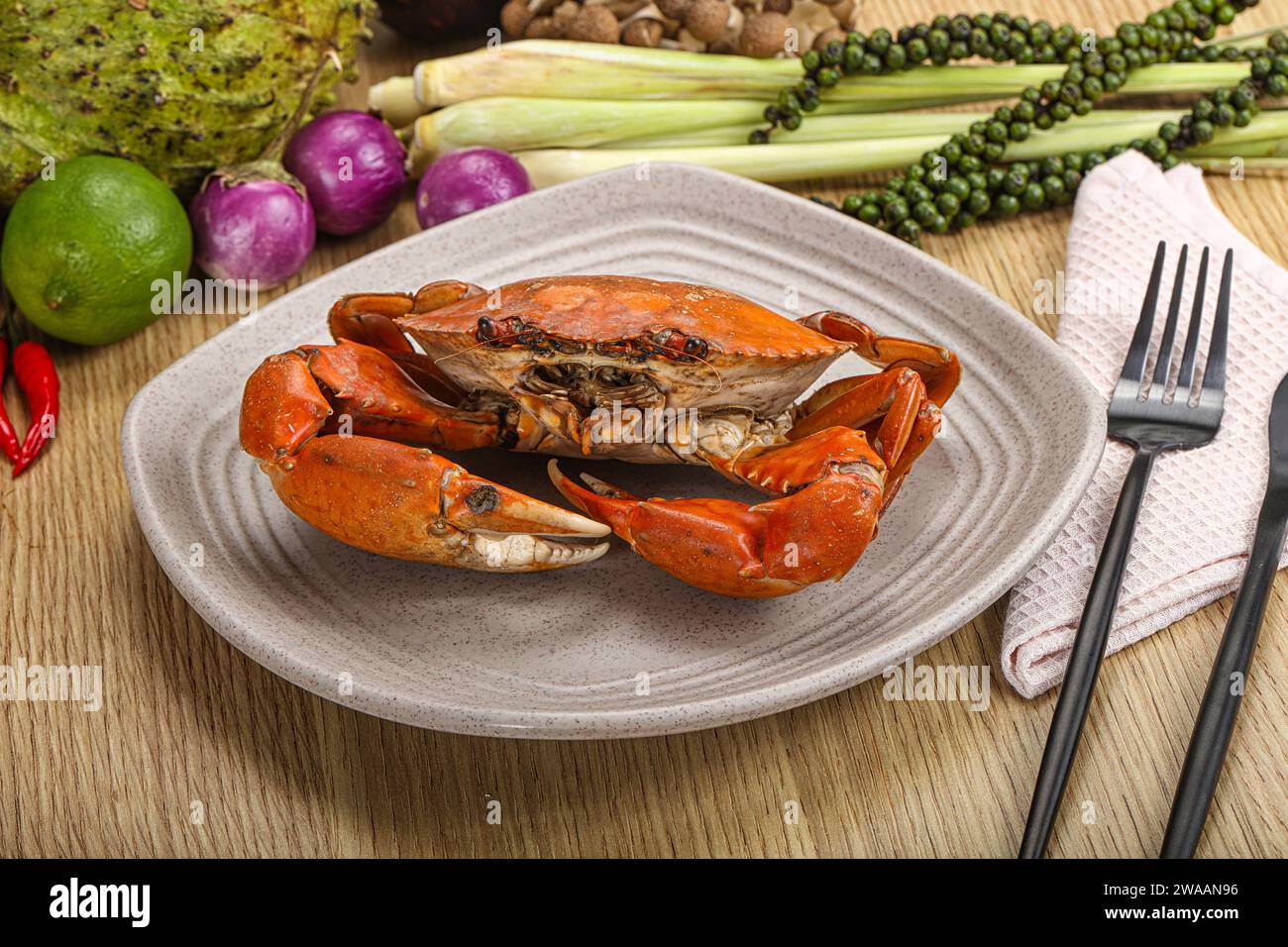 Delicous luxury steamed red crab in the plate Stock Photo - Alamy