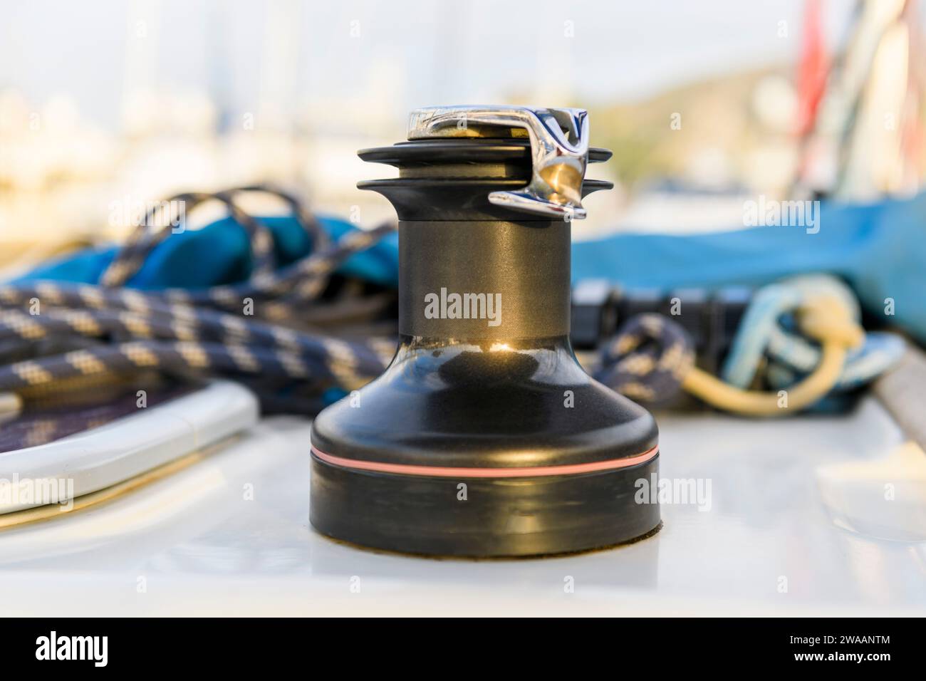 Yacht winch without rope on sailing boat. Yachting concept Stock Photo ...