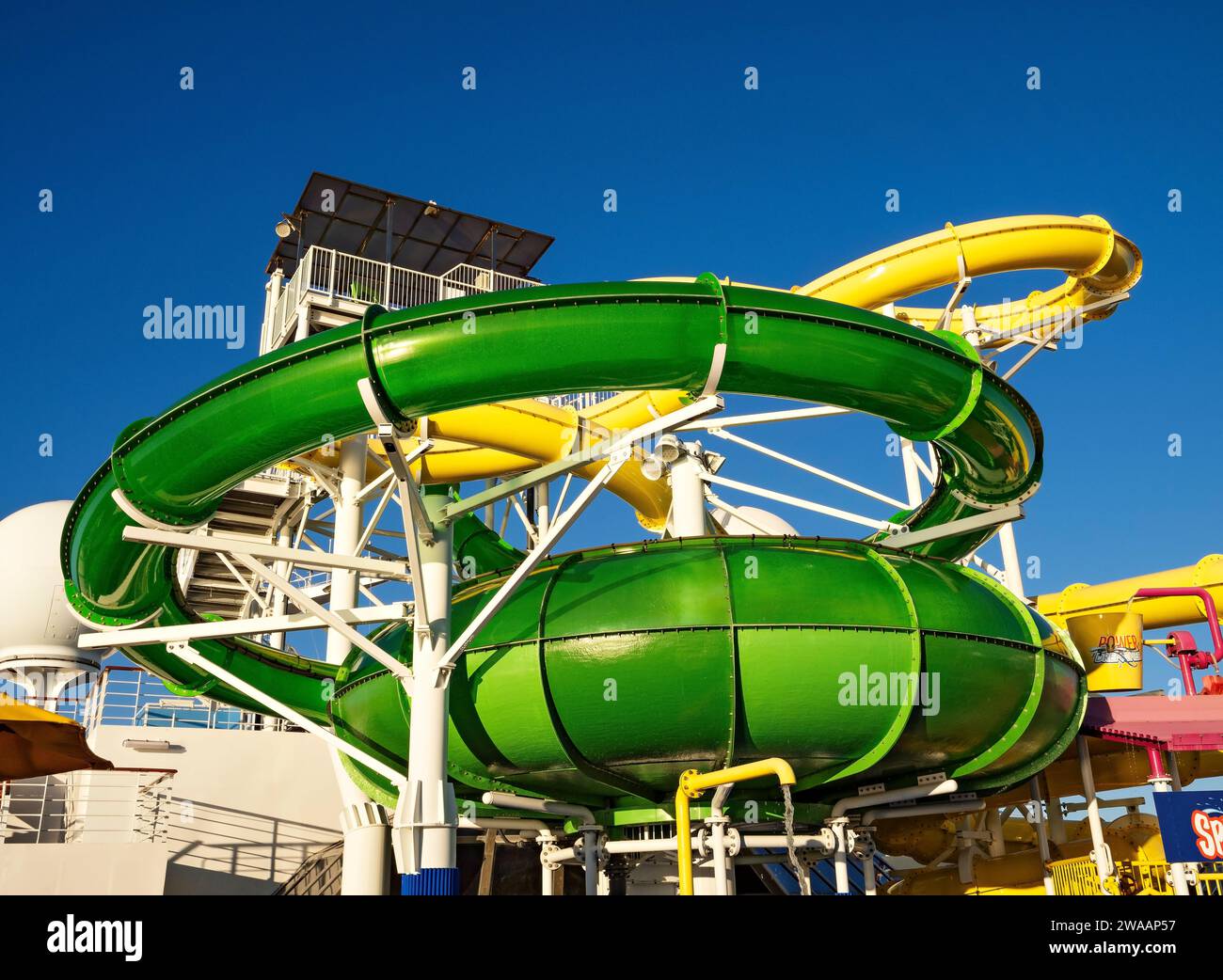 South Pacific Cruise / Cruise ship waterslides on the deck of the ...