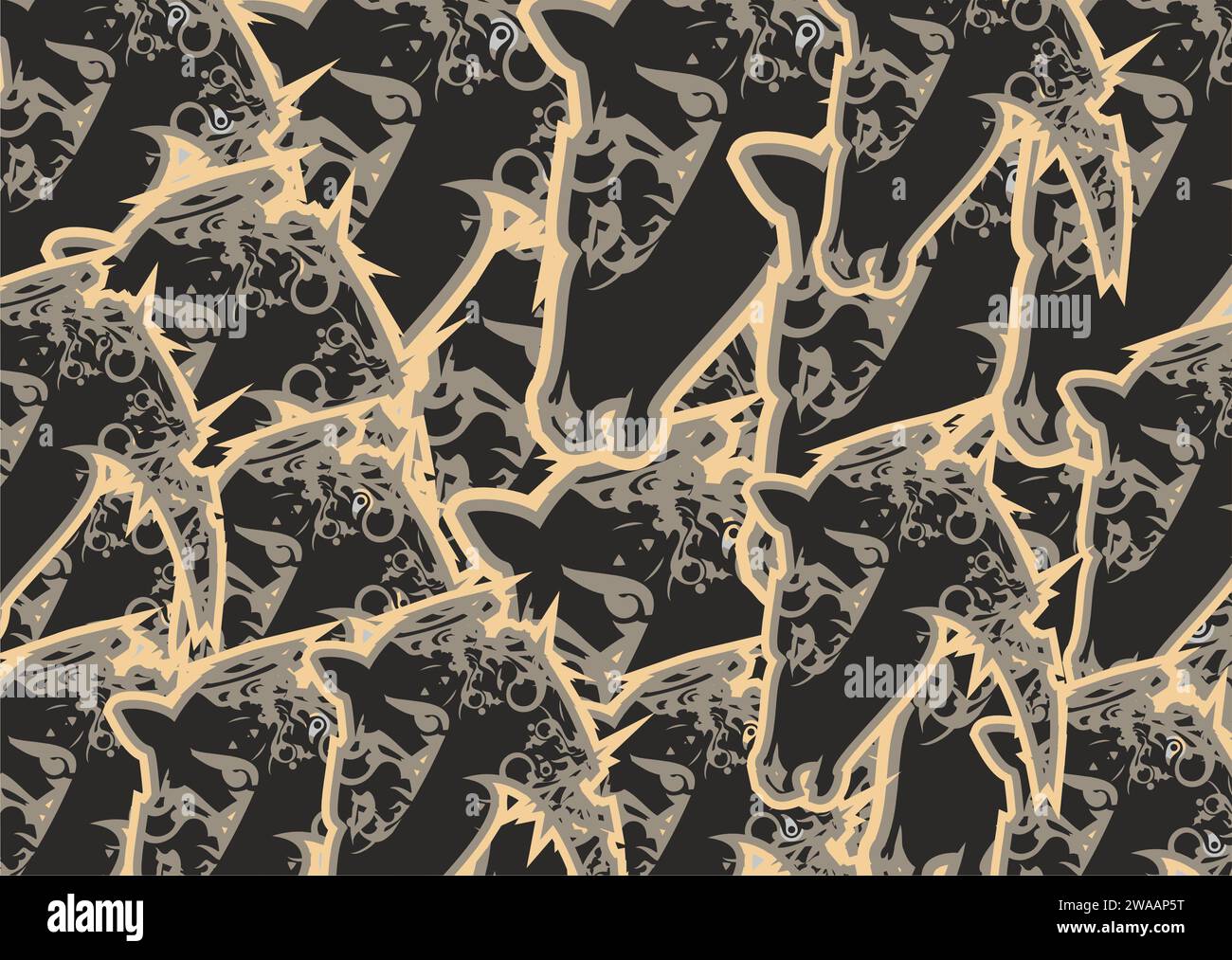 Black-gray-orange horse head motifs for backgrounds or textures ...