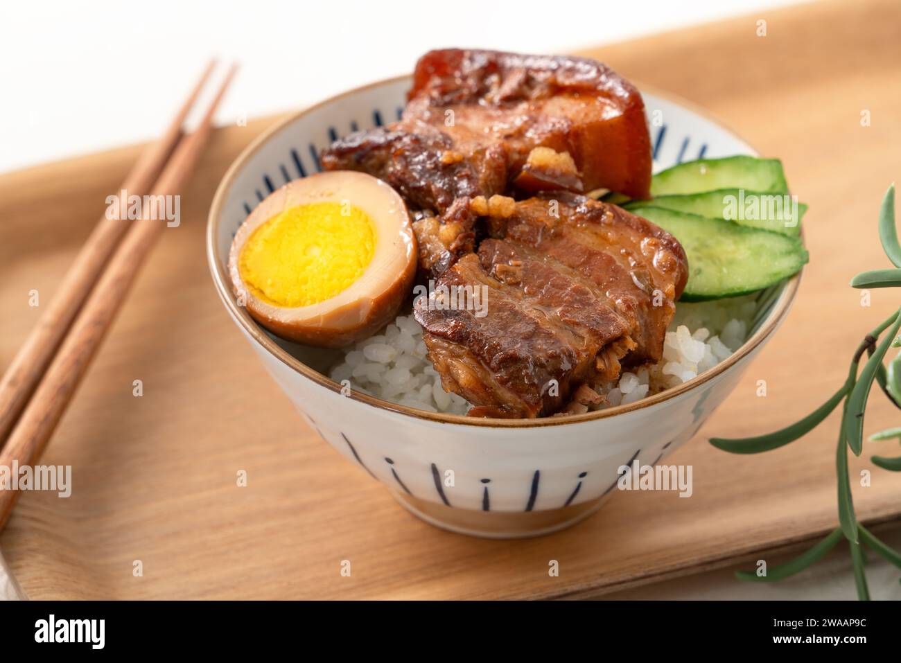 Braised pork belly meat rice, stewed pork over cooked rice in Taiwanese ...