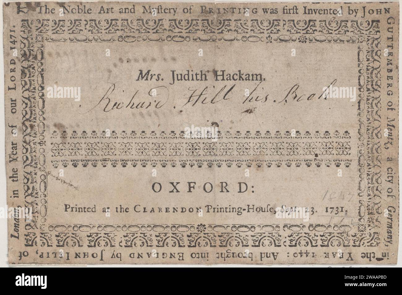 Book Label for Mrs. Judith Hackam 1926 by Anonymous, British, 18th ...