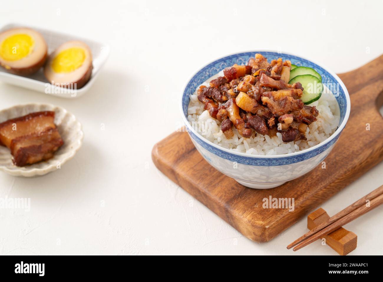 Braised pork belly meat rice, stewed pork over cooked rice in Taiwanese ...