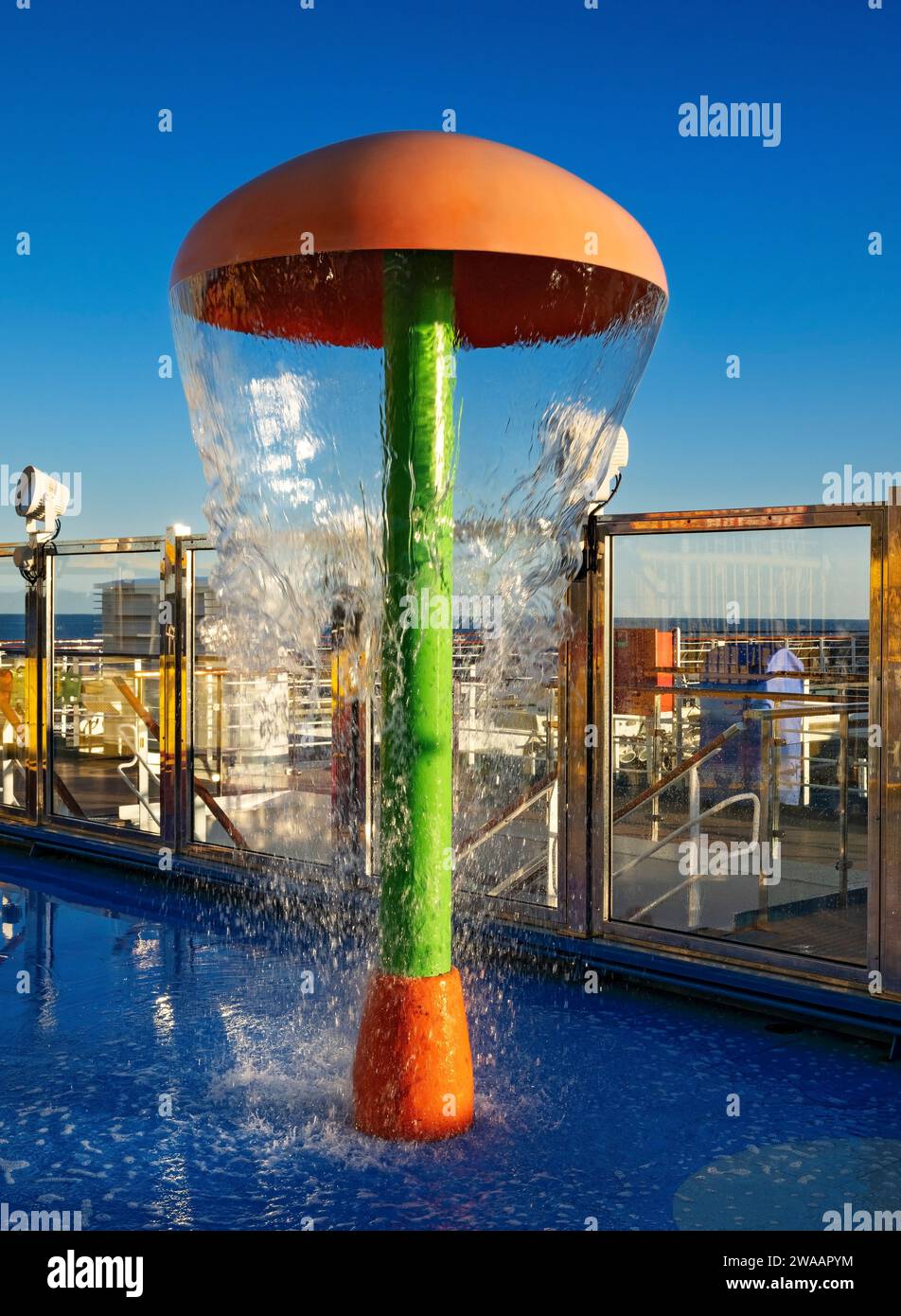 South Pacific Cruise / Cruise ship waterworks feature on the deck of ...