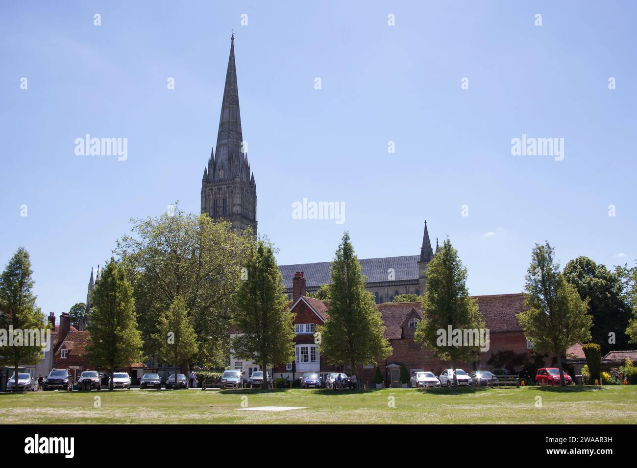 Views of Salisbury Cathedral and surrounding buildings in Wiltshire in ...