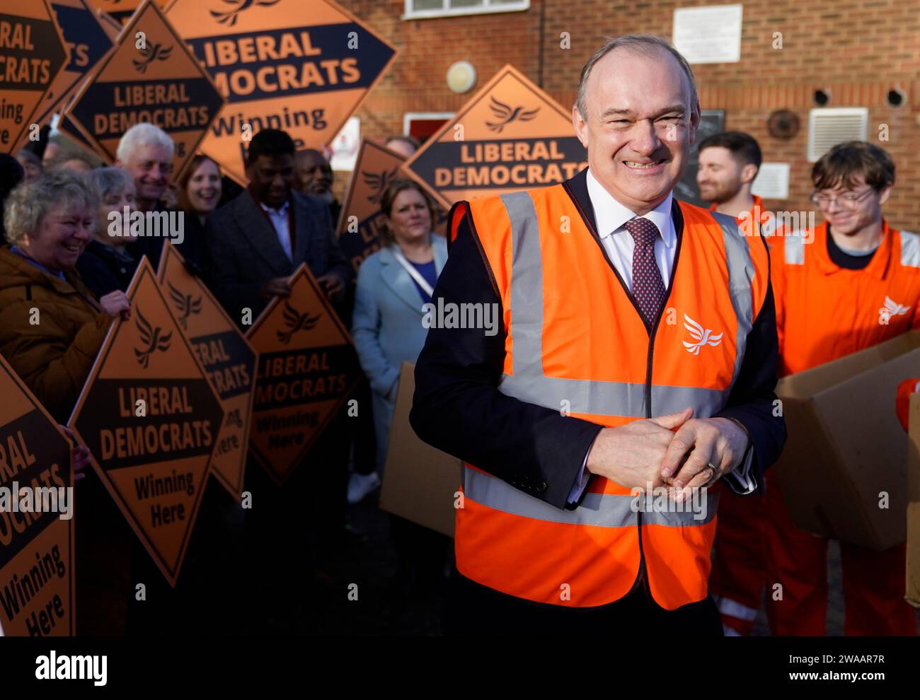 Liberal Democrat leader Sir Ed Davey during a rally in Guildford, as he ...