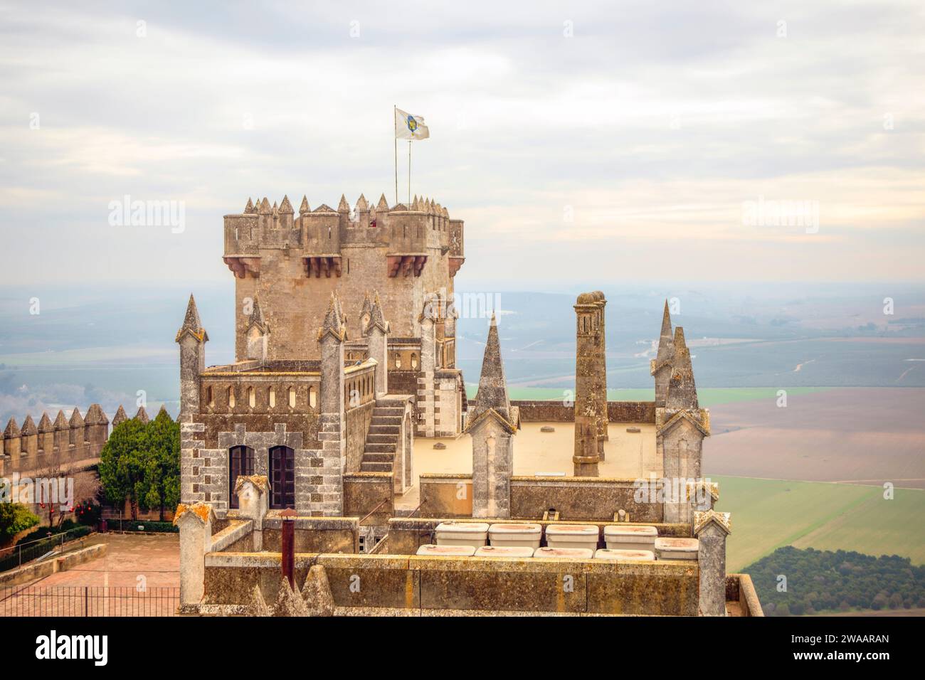 Horizontal view of one of the towers of the Almodóvar del Rio Castle in ...