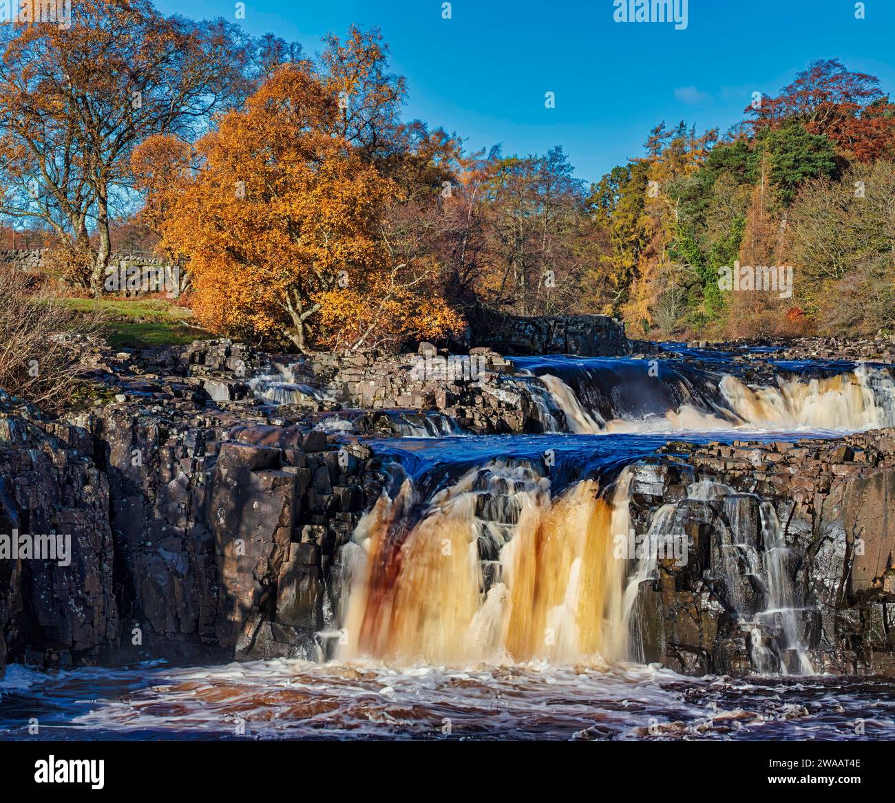Daytime view under sunny conditions in Autumn of Low Force Waterfall in ...