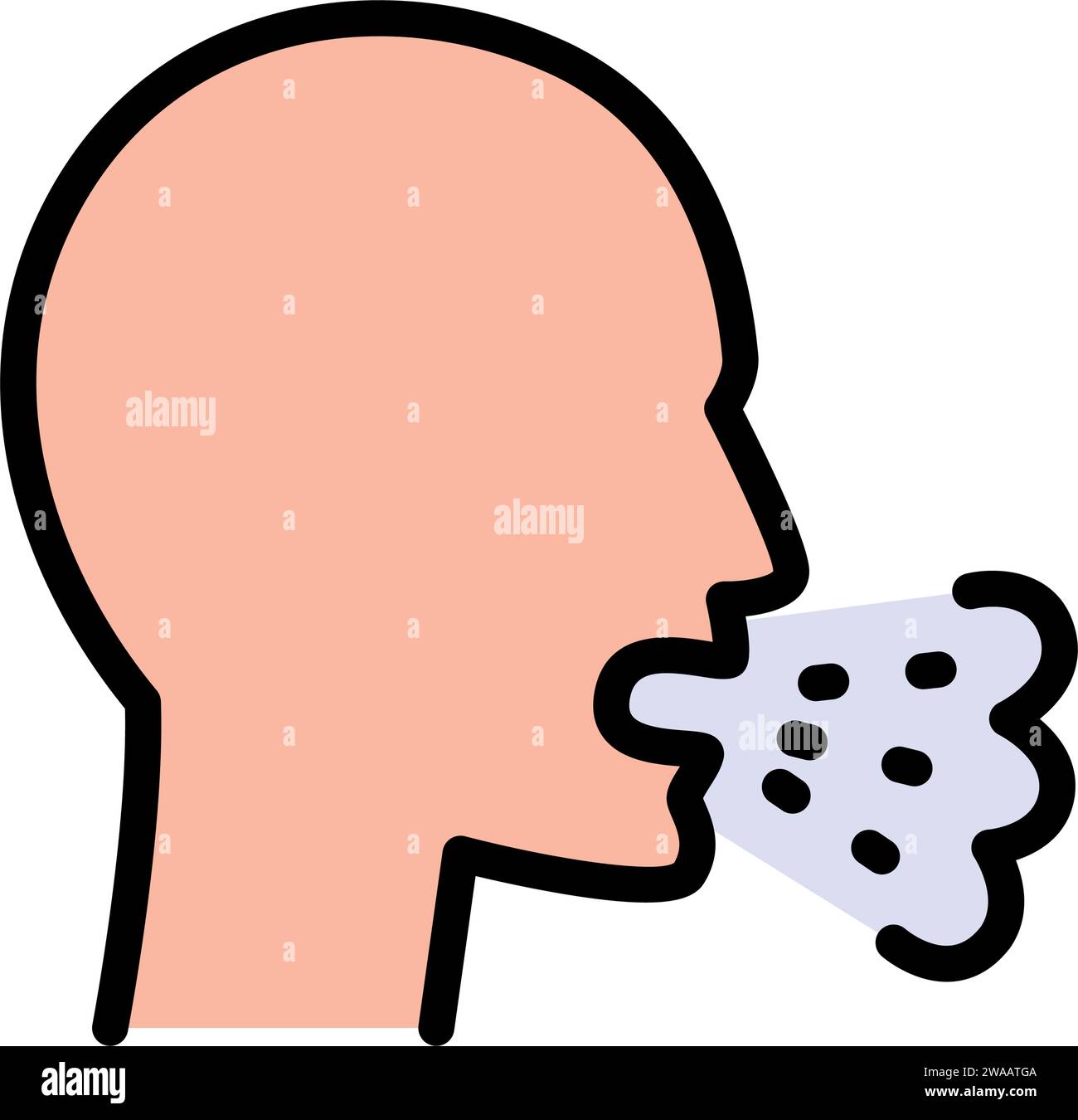 Coughing color icon. Line illustration. Sneezing. Viral infection, influenza, flu cold symptom ...