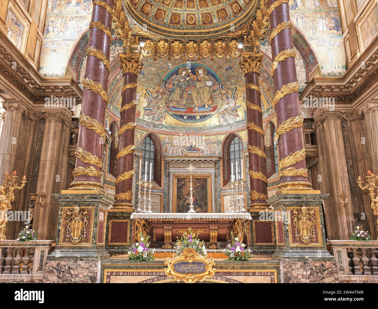 Baldachin of Bernini over the main altar in the papal basilica of Santa ...