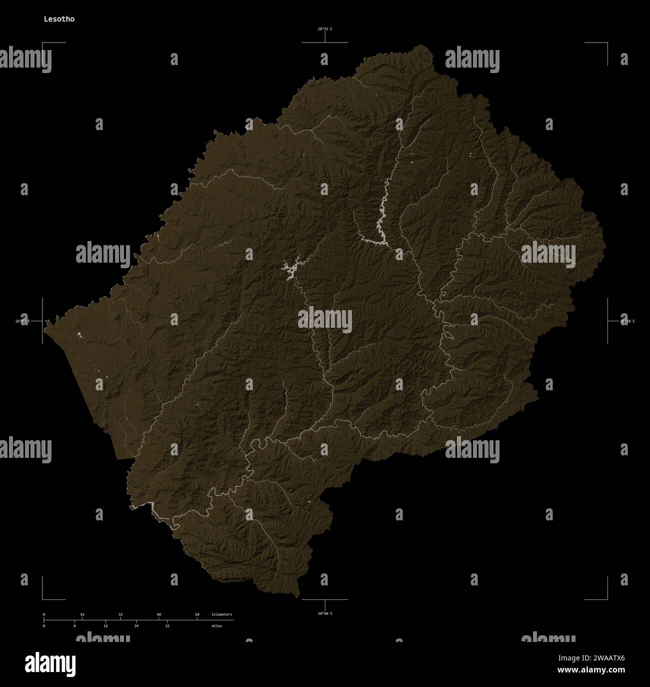 Shape of a elevation map colored in sepia tones with lakes and rivers ...