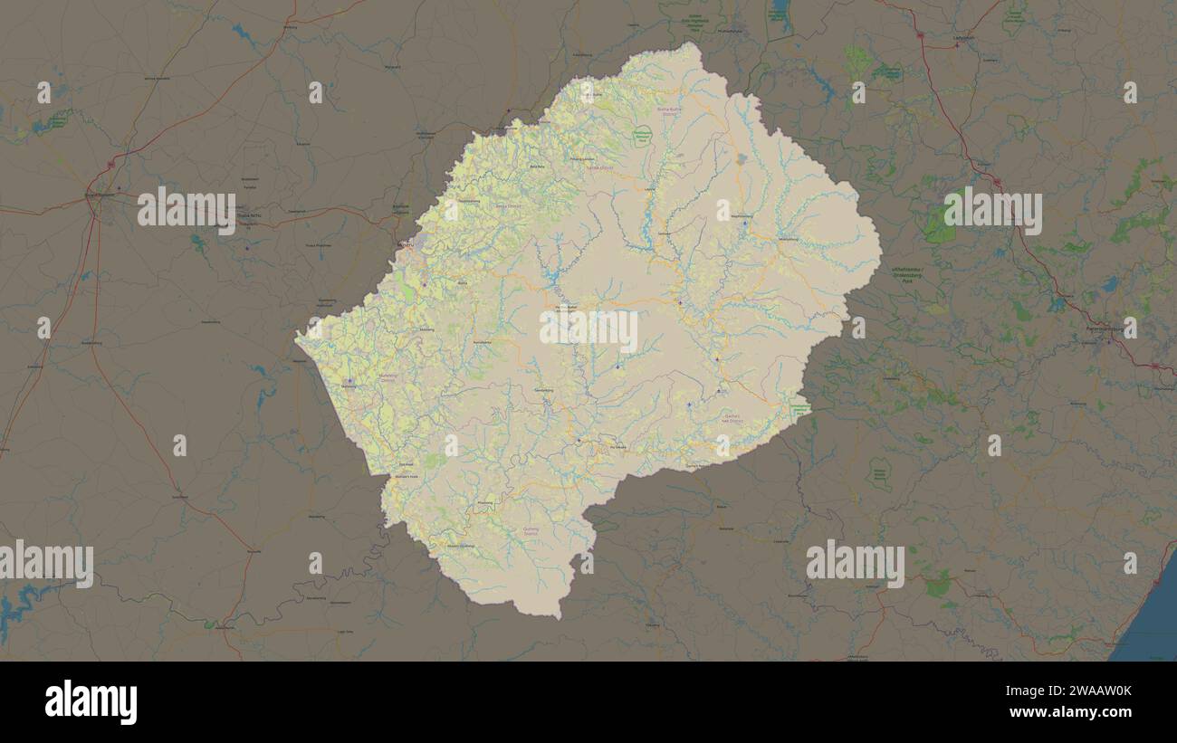 Lesotho highlighted on a topographic, OSM standard style map Stock ...