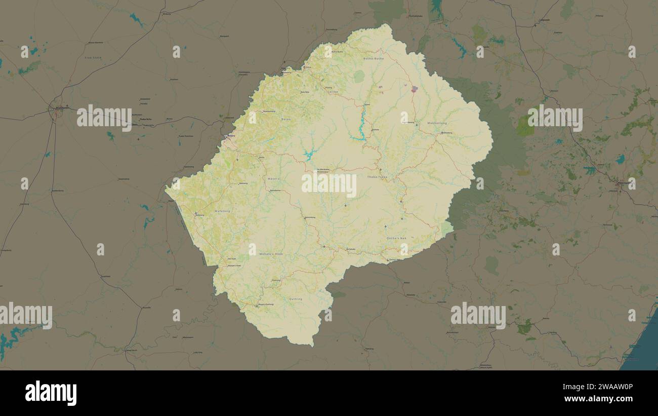 Lesotho highlighted on a topographic, OSM Humanitarian style map Stock ...