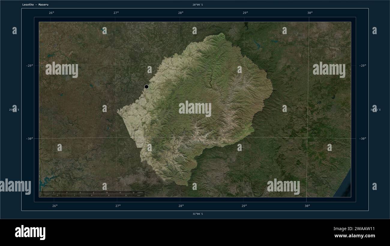 Lesotho highlighted on a high resolution satellite map map with the ...