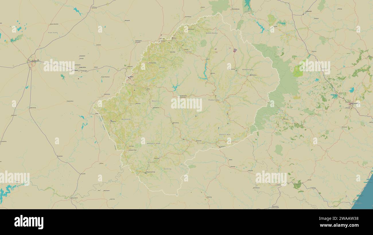 Lesotho outlined on a topographic, OSM Humanitarian style map Stock ...