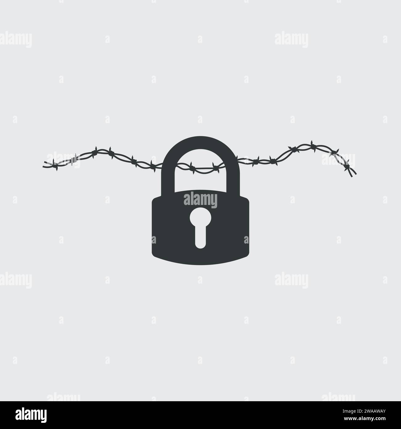 Vector illustration of barbed wire with lock. freedom limited, prison ...