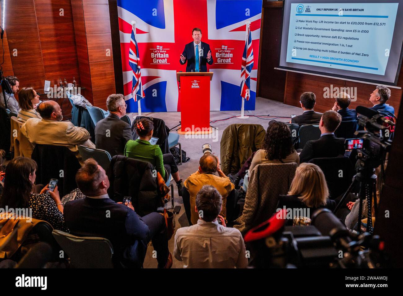 London, UK. 3rd Jan, 2024. Richard Tice speaks - 2024 will be the year ...
