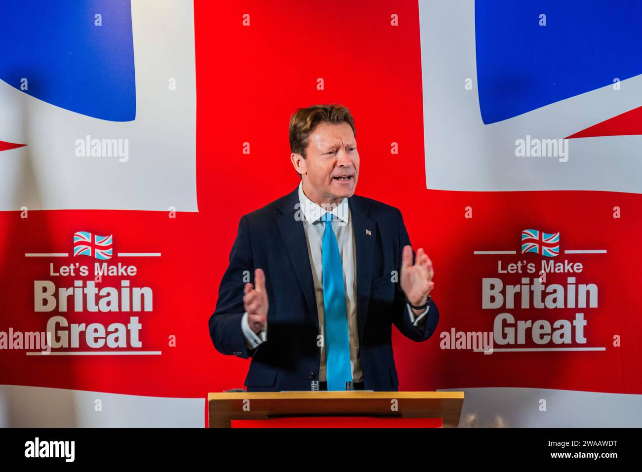 London, UK. 3rd Jan, 2024. Richard Tice speaks - 2024 will be the year ...