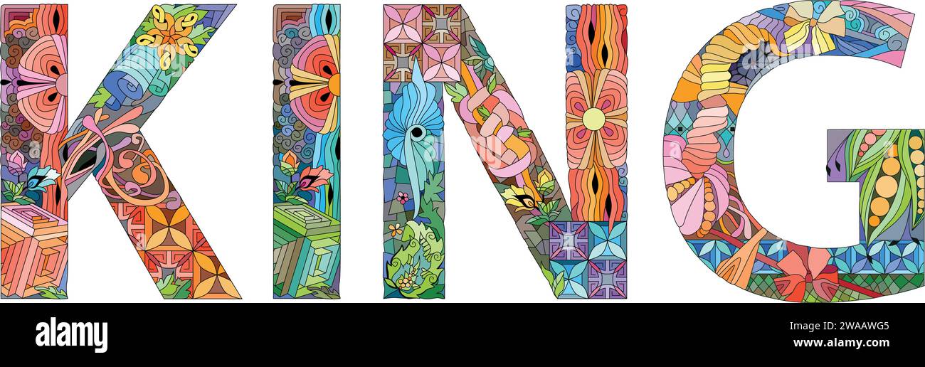 Hand-painted art design. Hand drawn illustration word KING for t-shirt ...