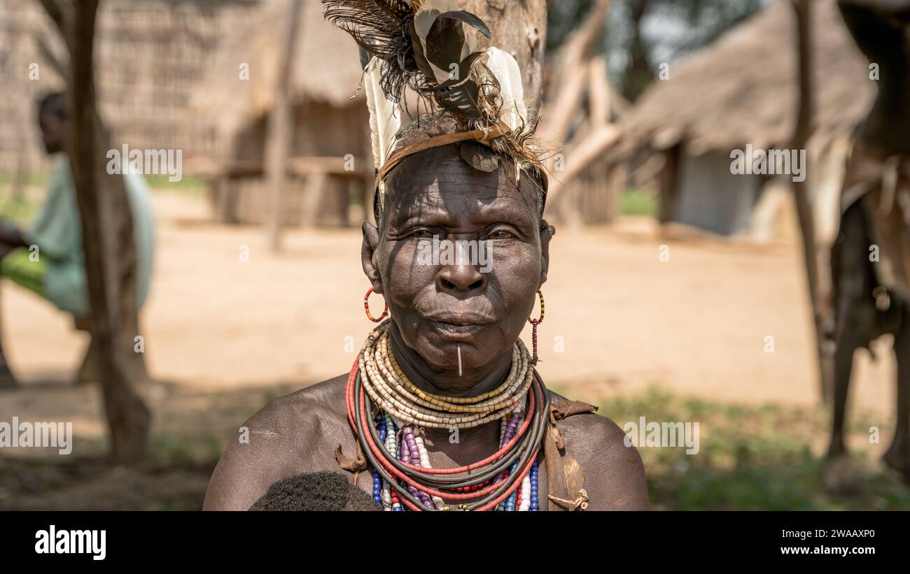 Omo valley, Ethiopia - 24 October 2023: Portrait of a Karo tribe woman ...