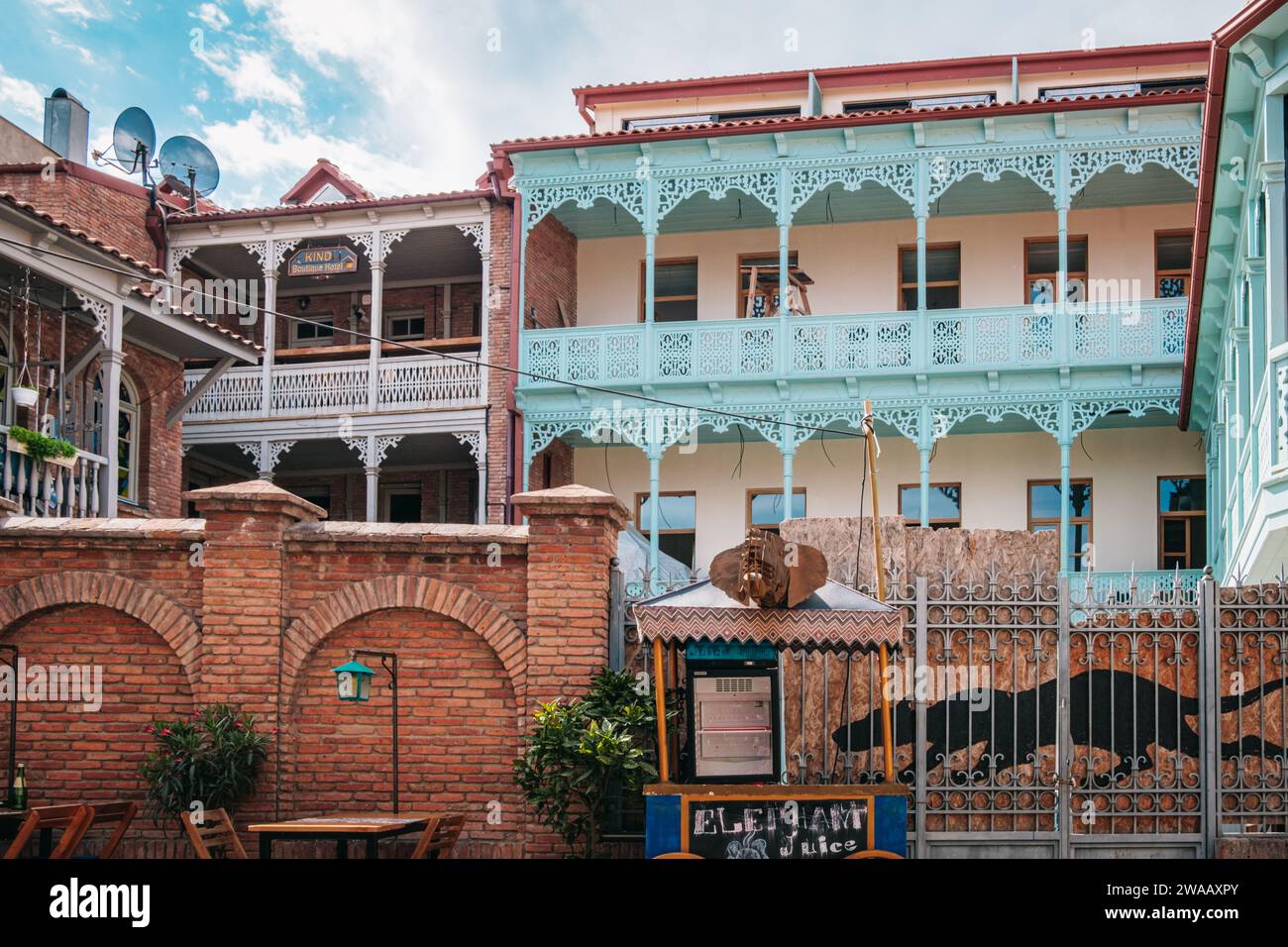 Beautiful georgian traditional houses with wooden carved balconies in ...