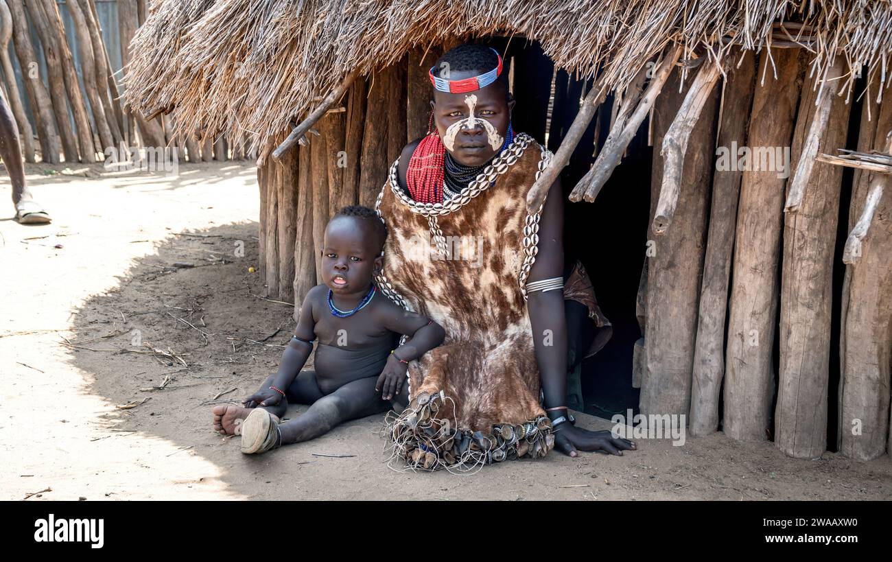 Omo valley, Ethiopia - 24 October 2023: Portrait of a Karo tribe woman ...