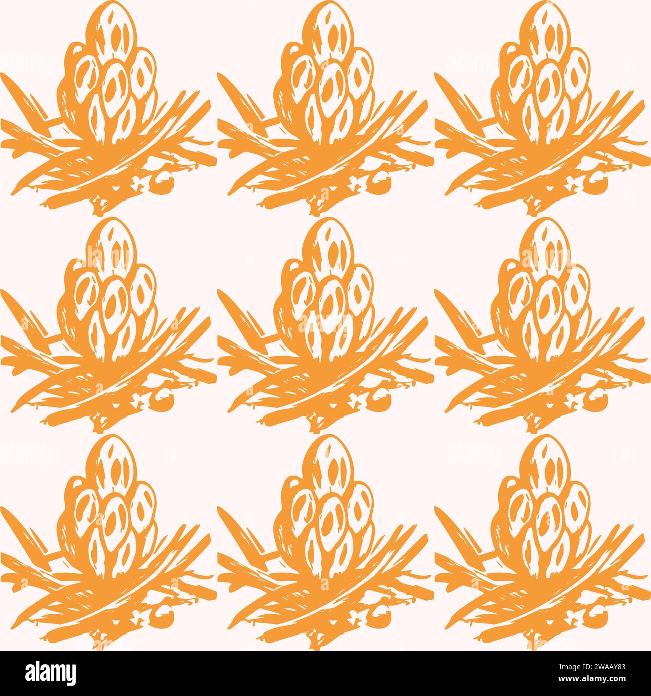 Linocut rural floral folkart seamless vector pattern for block print ...