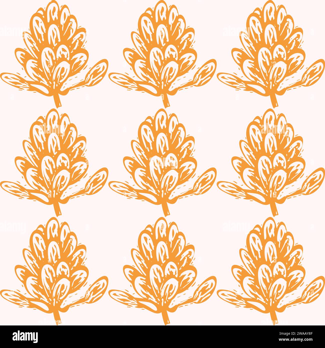 Linocut rural floral folkart seamless vector pattern for block print ...