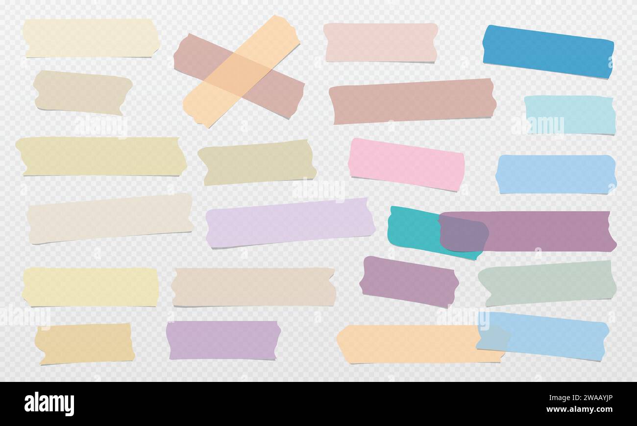 Colorful and different size adhesive, sticky, tape, paper pieces are on ...