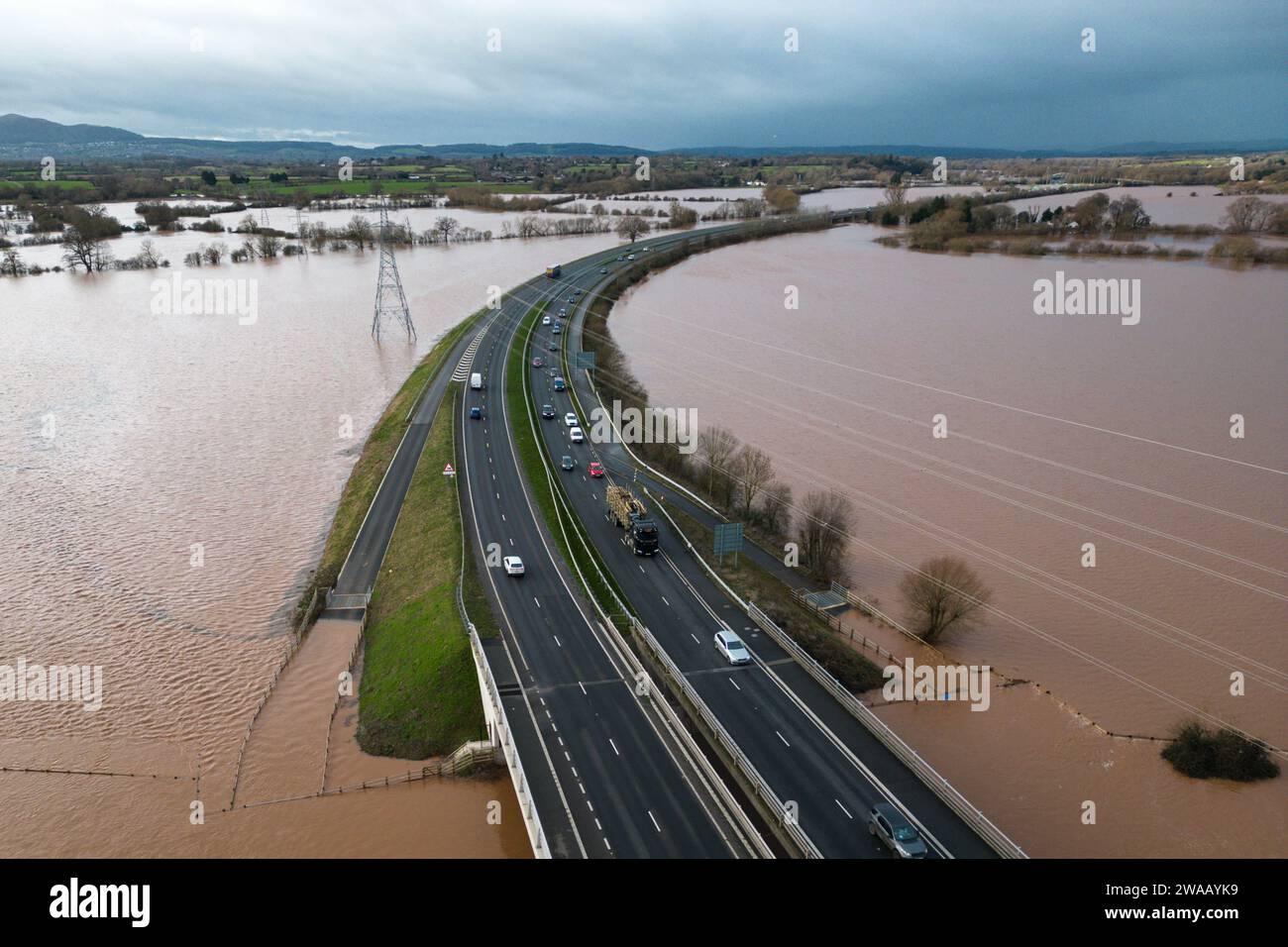 Worcester, January 3rd 2024 - The A4440 Temeside Way which is elevated ...
