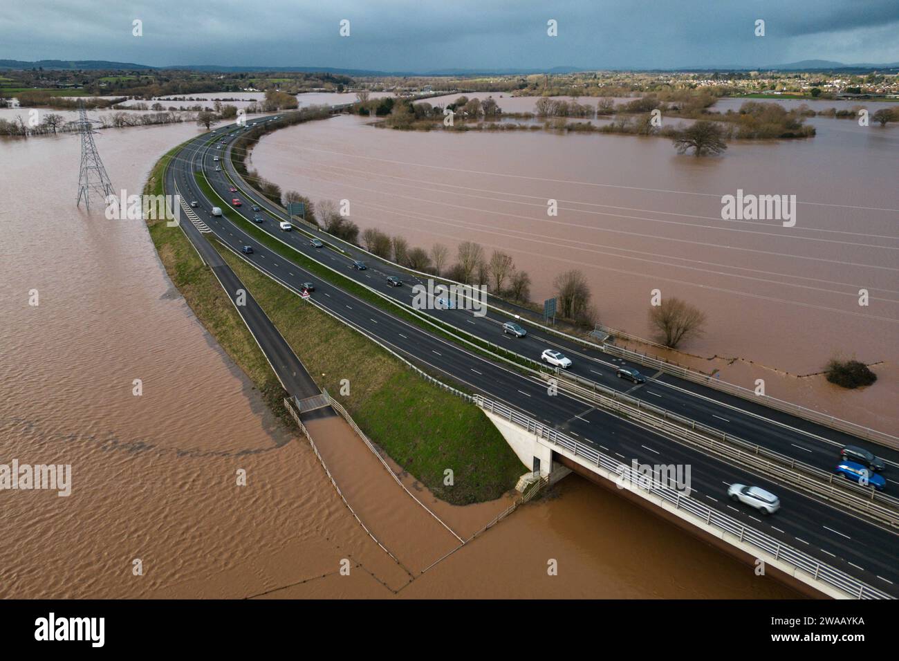 Worcester, January 3rd 2024 - The A4440 Temeside Way which is elevated ...