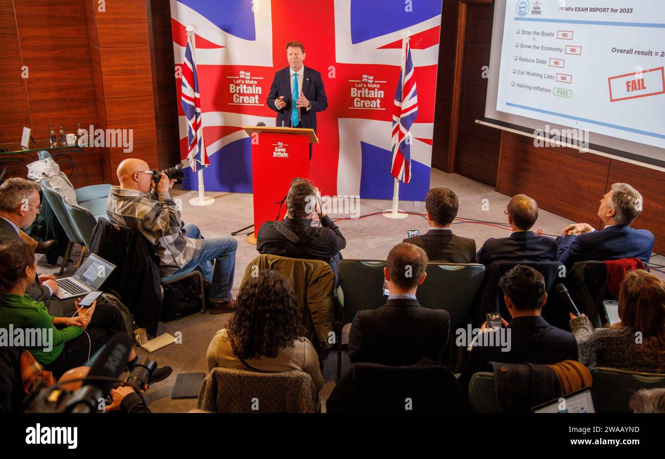 London, UK. 3rd Jan, 2024. Leader of the Reform Party, Richard Tice ...
