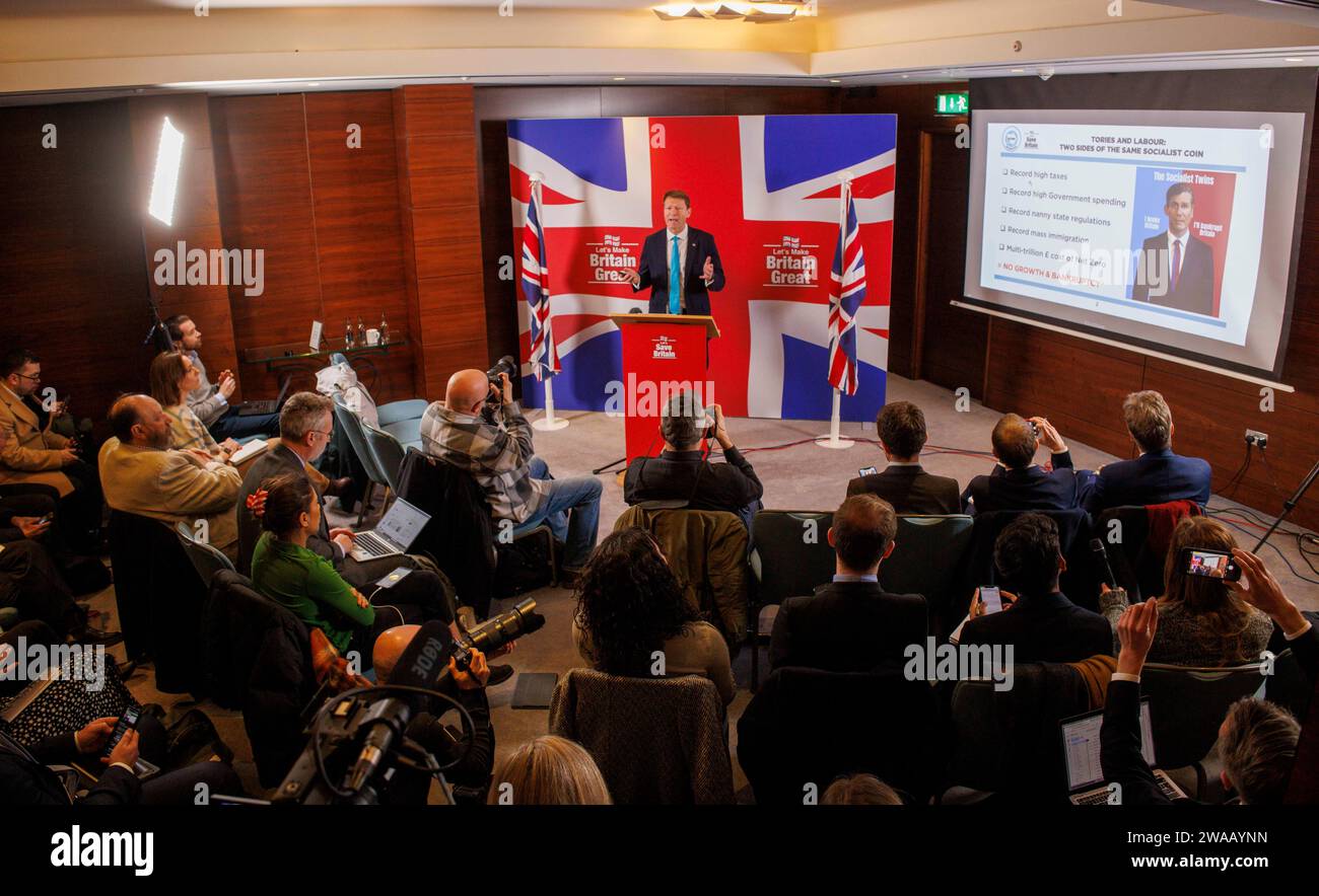 London, UK. 3rd Jan, 2024. Leader of the Reform Party, Richard Tice ...