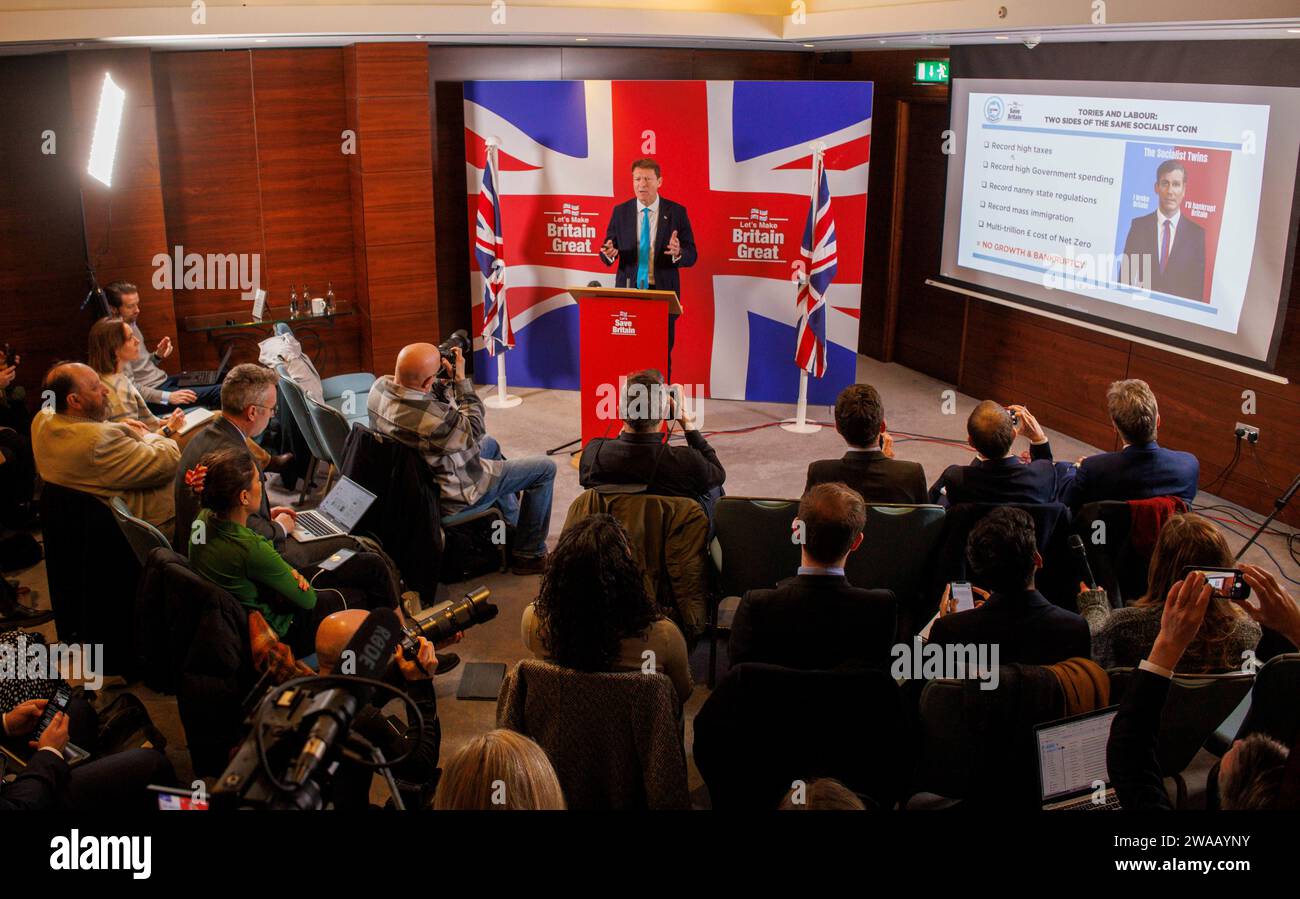 London, UK. 3rd Jan, 2024. Leader of the Reform Party, Richard Tice ...