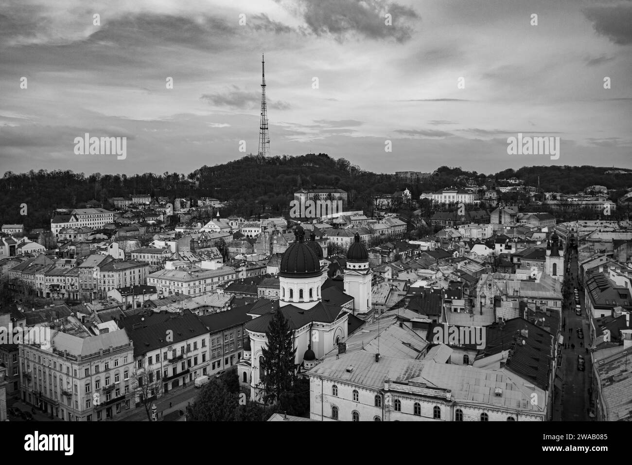 Aerial view of old city of lvov Black and White Stock Photos & Images ...