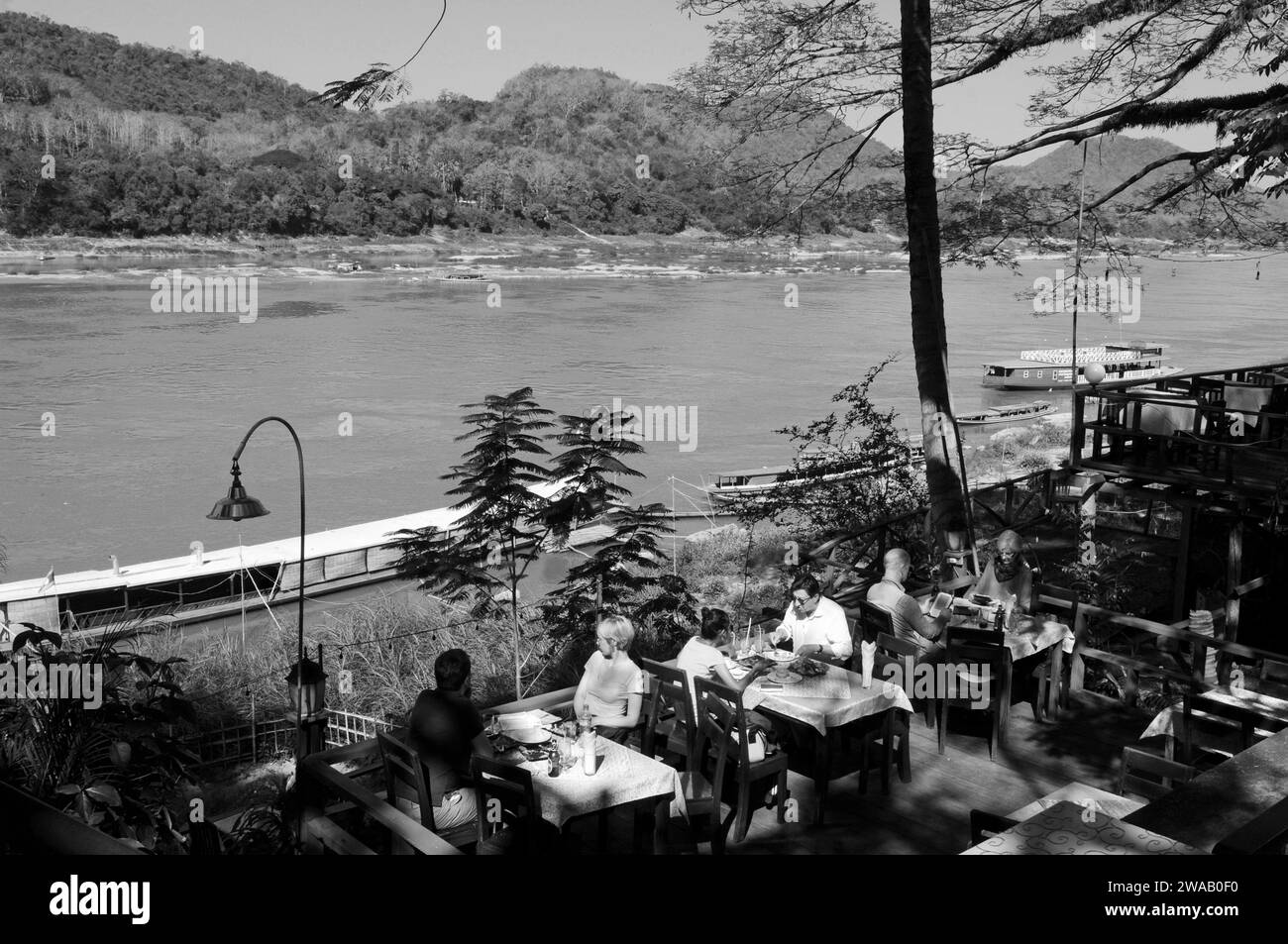 Laos: Restaurant in Luang Prabang locatated at the mekong river Stock ...