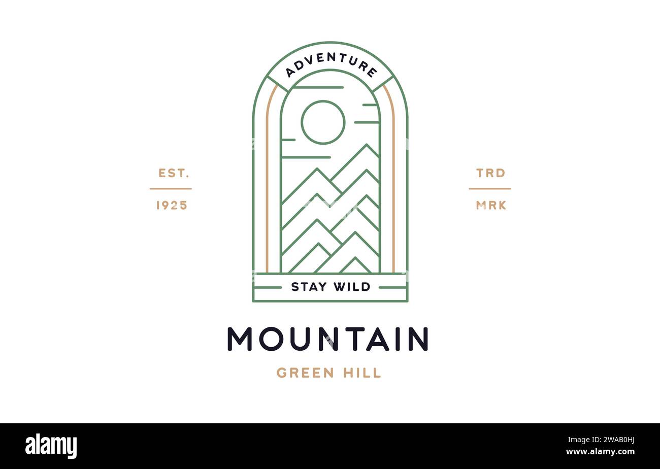 Mountain Hill Landscape Label. Minimalist line art logo template ...