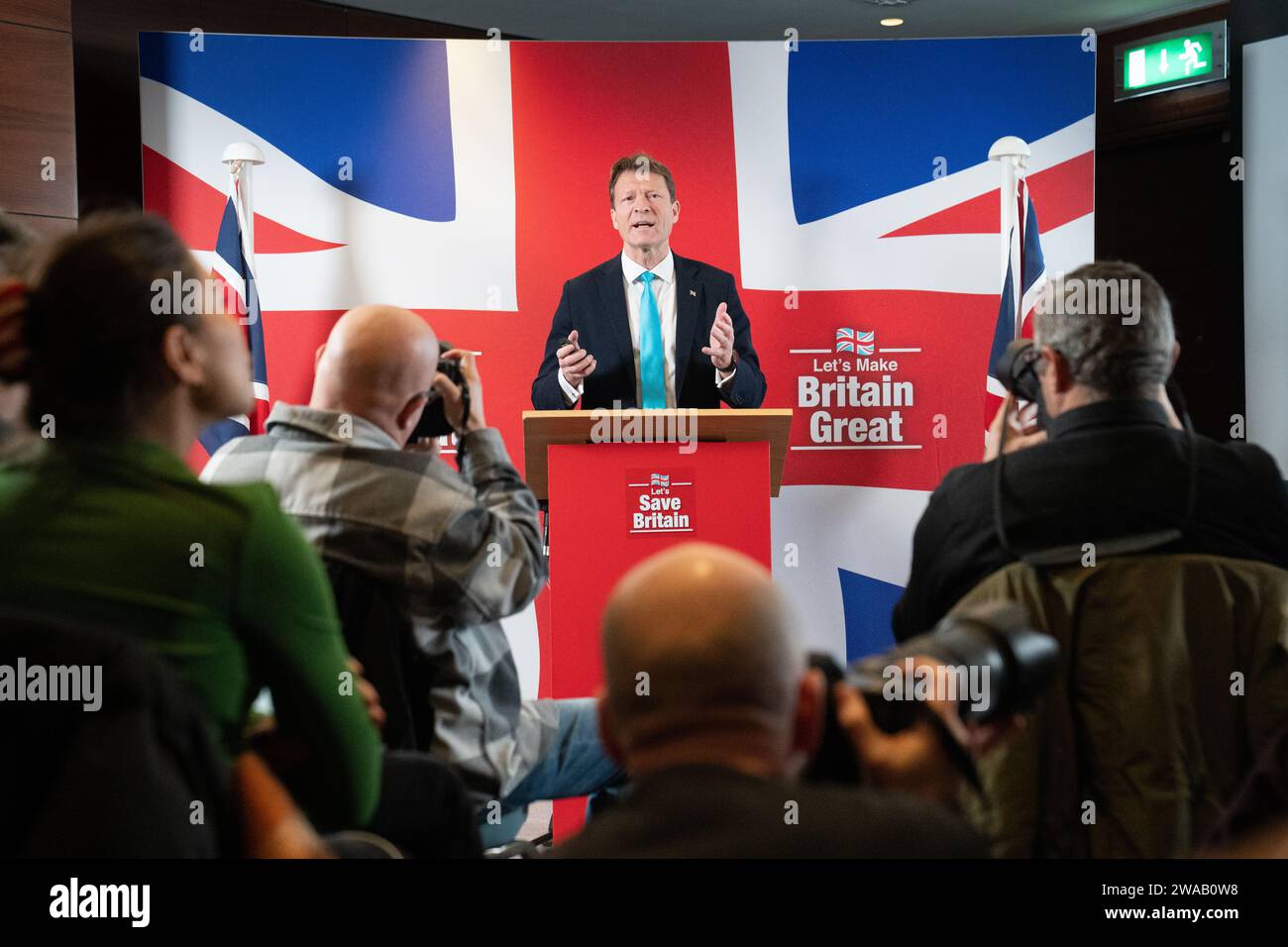 Reform Party leader Richard Tice speaking at a press conference at the ...