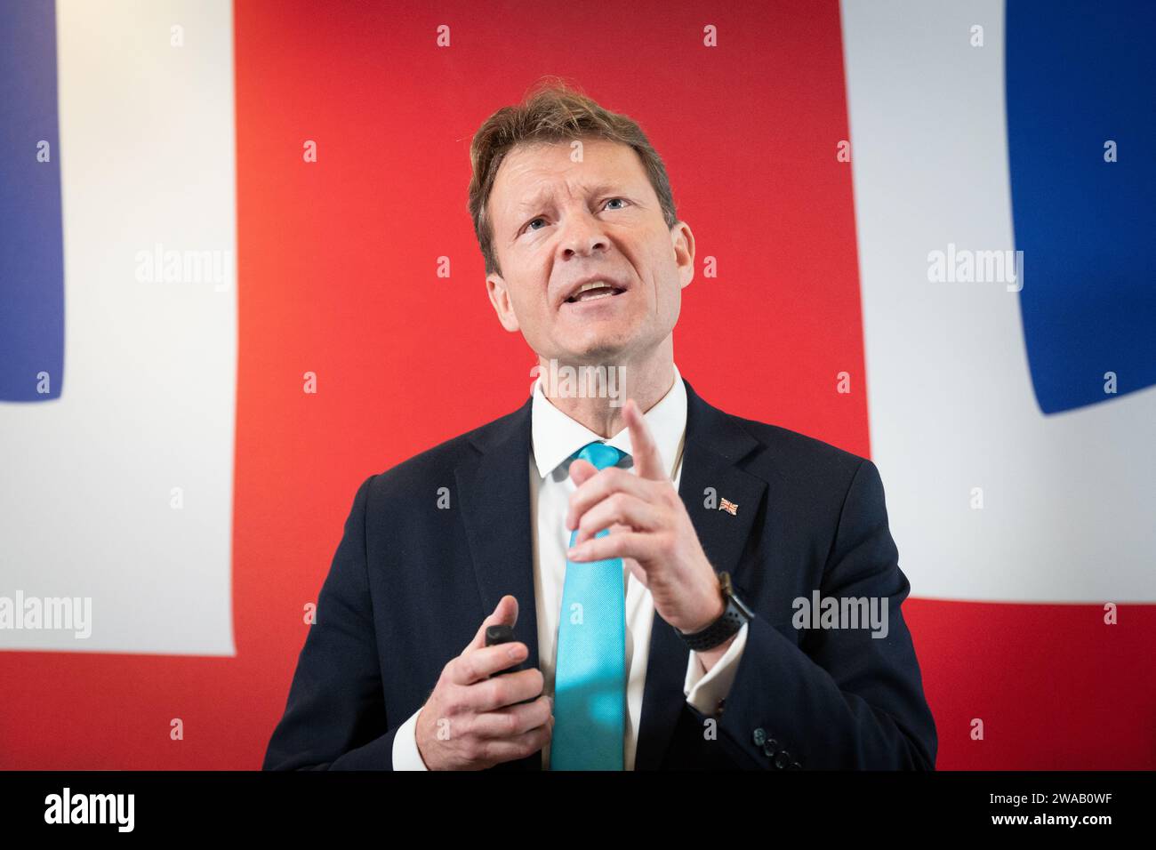 Reform Party leader Richard Tice speaking at a press conference at the ...