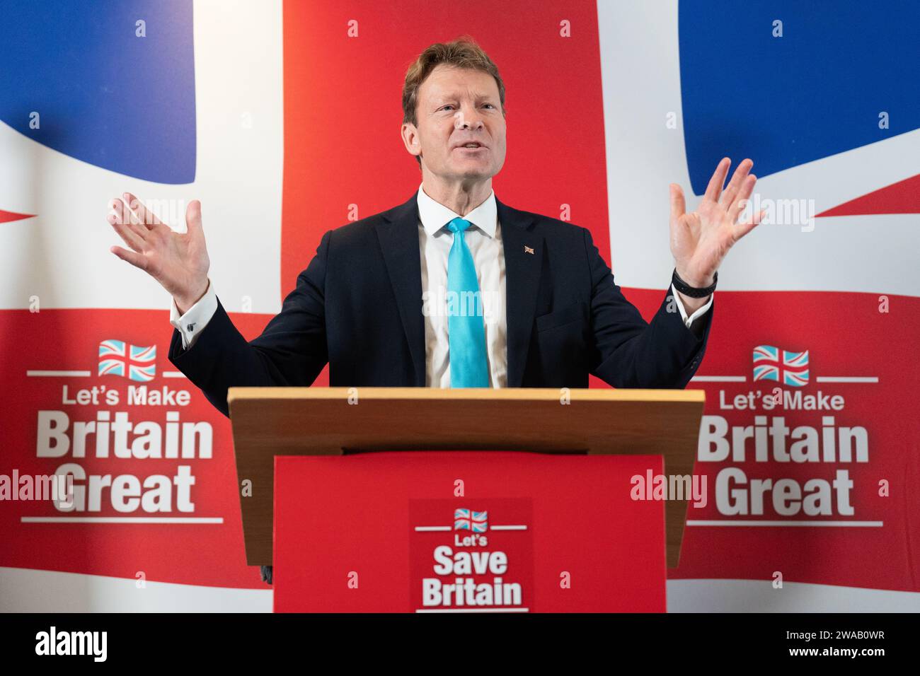 Reform Party leader Richard Tice speaking at a press conference at the ...