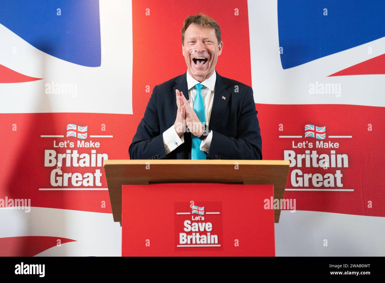 Reform Party leader Richard Tice speaking at a press conference at the ...