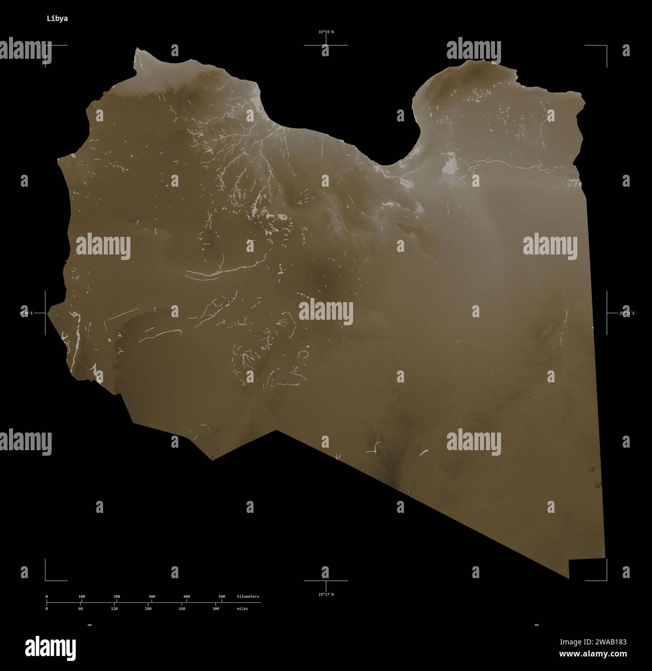 Shape of a elevation map colored in sepia tones with lakes and rivers ...