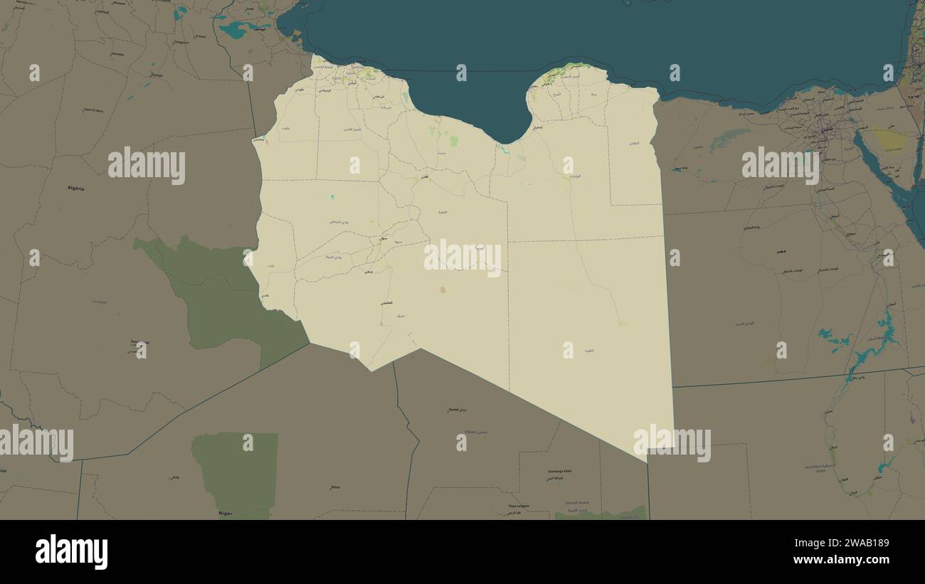 Libya highlighted on a topographic, OSM Humanitarian style map Stock ...