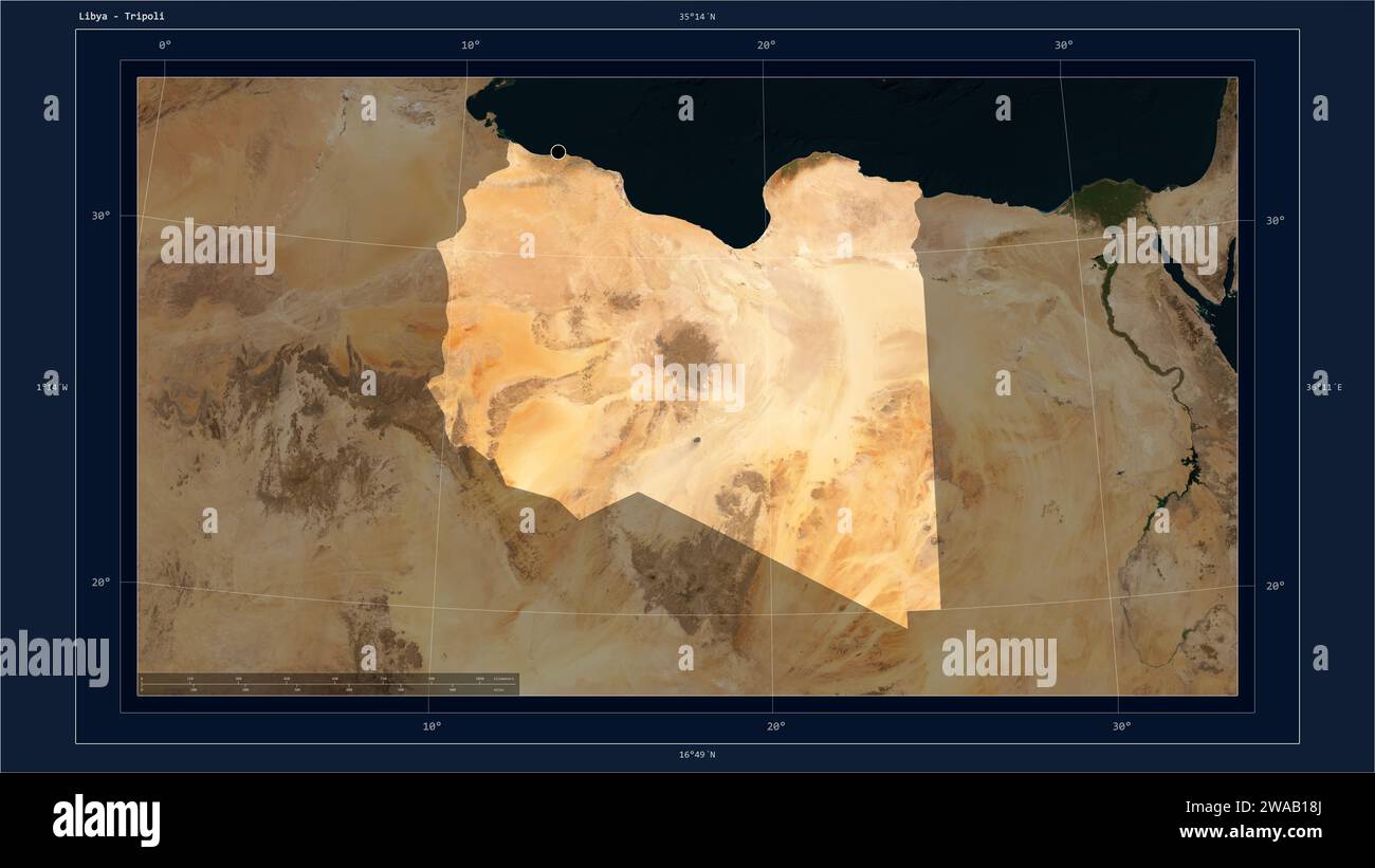 Libya highlighted on a low resolution satellite map map with the ...