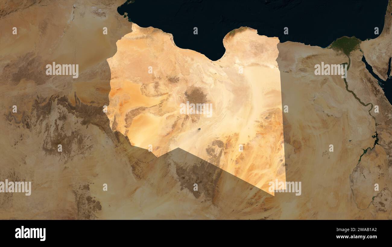 Libya highlighted on a low resolution satellite map Stock Photo - Alamy