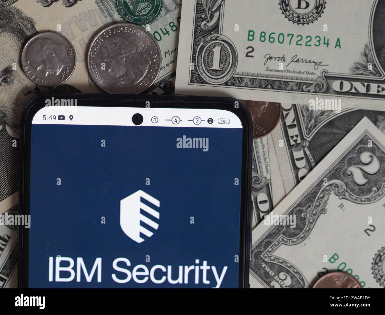 Bavaria, Germany - January 3, 2024: In this photo illustration, a IBM Security logo seen ...