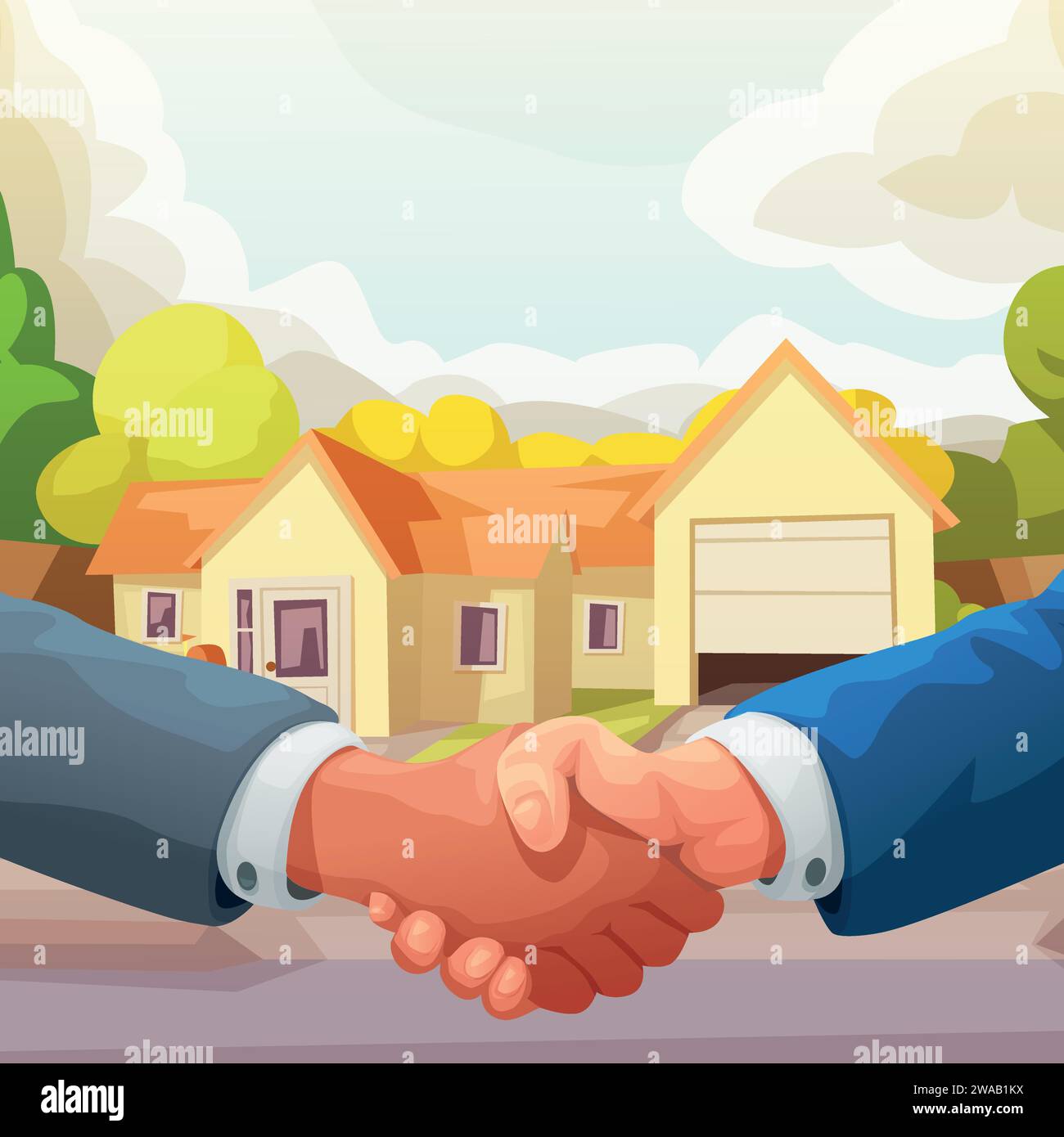 a handshake and bright house on backdrop Stock Vector Image & Art - Alamy