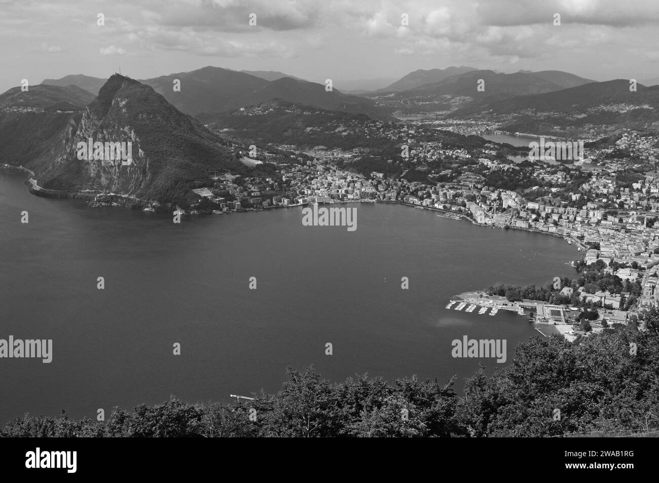 Ticino: panoramic view from Mount Bré to the city of Lugano and mount ...