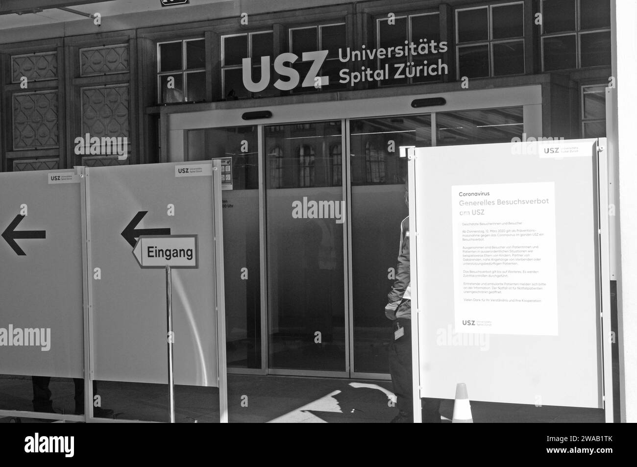 Switzerland/Zürich City: The University Hospital Entrance sign that no ...